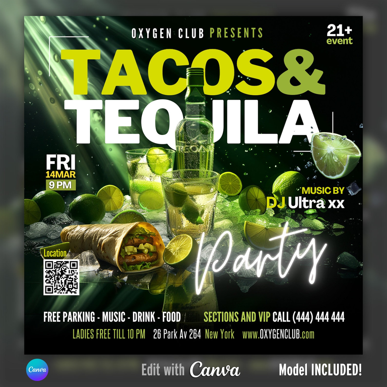 EDITABLE Canva Flyer, Night Club Flyer, Tequila Party Flyer, Tacos ...