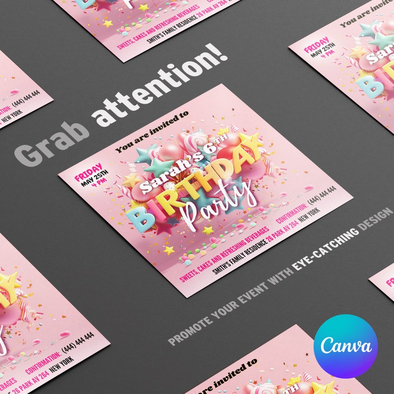 EDITABLE Canva Birthday Party Invitation, Children's Birthday, Kid's ...