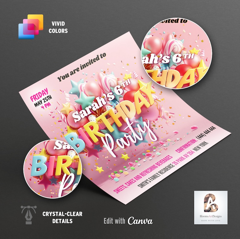 EDITABLE Canva Birthday Party Invitation, Children's Birthday, Kid's ...