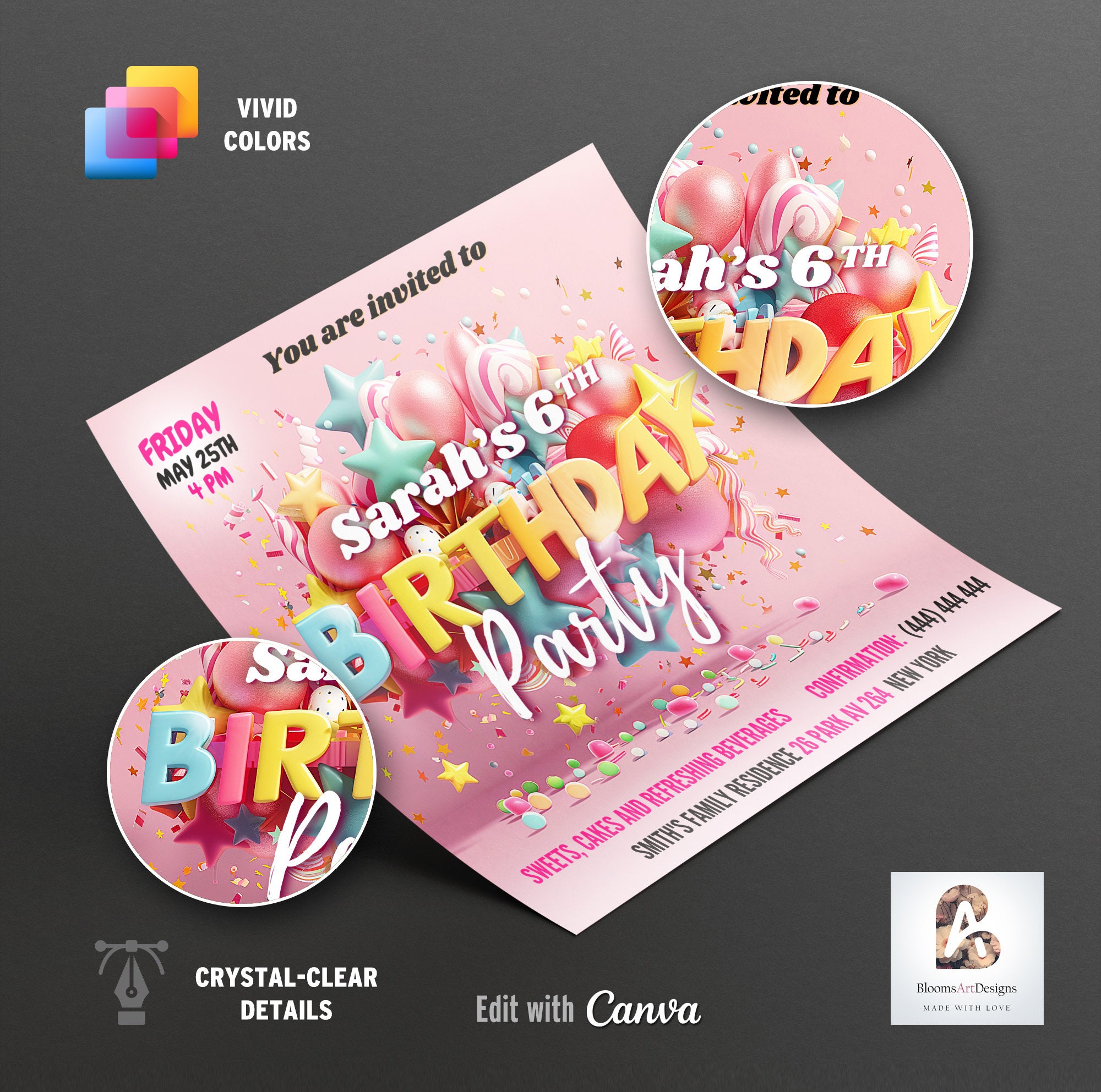 EDITABLE Canva Birthday Party Invitation, Children's Birthday, Kid's ...