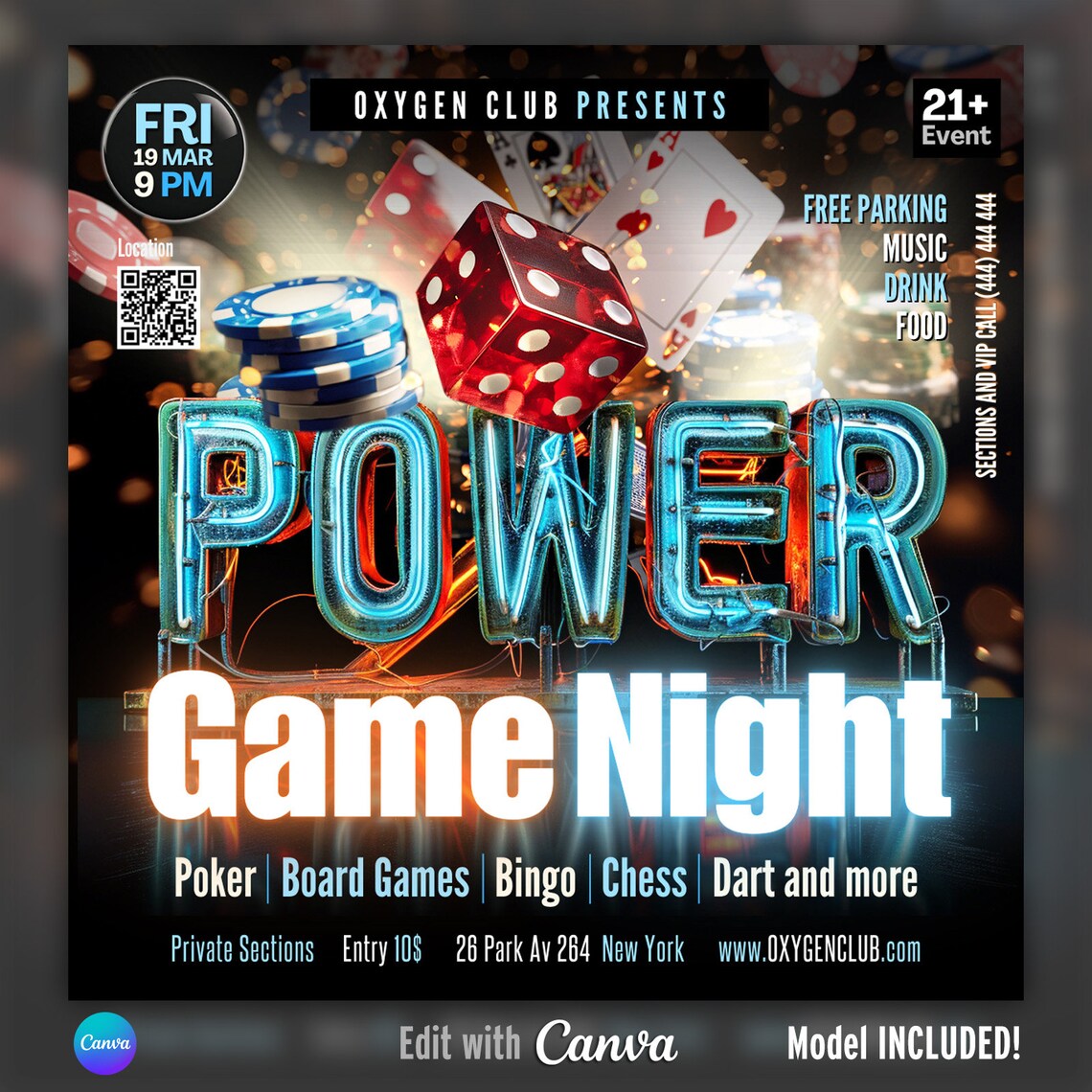 EDITABLE Canva Game Night Flyer, Club Flyer, Night Club, Adult Event ...