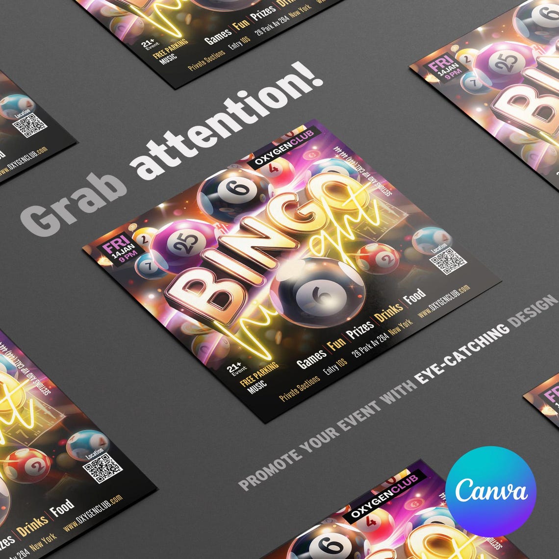 EDITABLE Canva Bingo Night Flyer, Club Flyer, Night Club, Adult Event ...