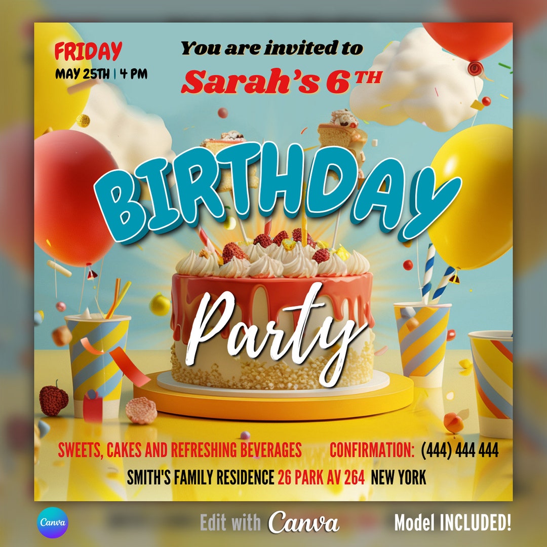 EDITABLE Canva Birthday Party Invite, Children's Birthday, Bday ...