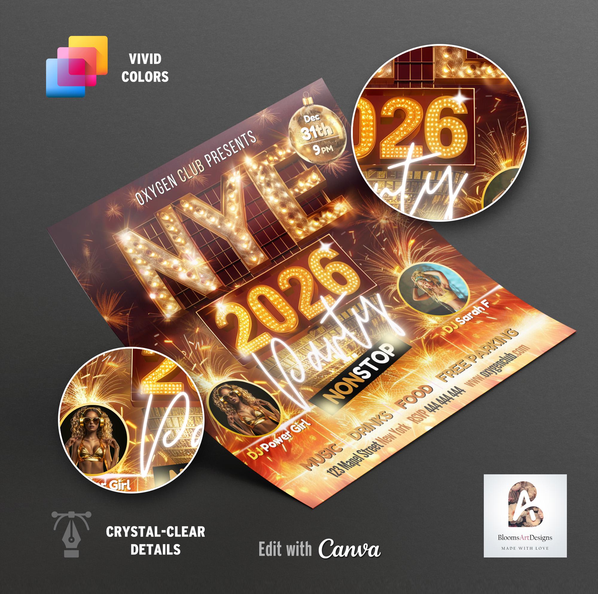 EDITABLE Canva Flyer, Club Flyer, New Year Party, New Year's Eve, Event ...