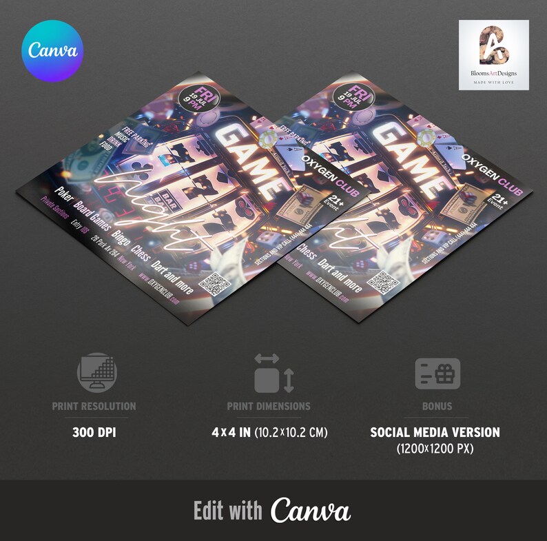 EDITABLE Canva Game Night Flyer, Club Flyer, Night Club, Adult Event ...