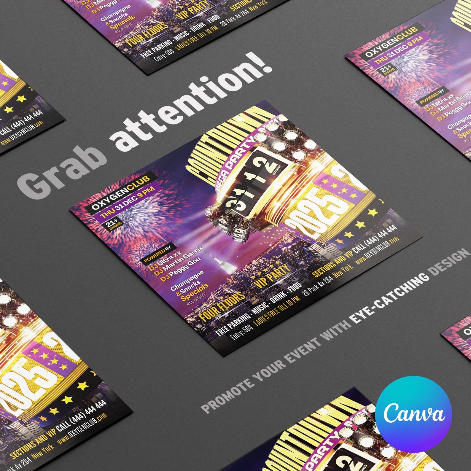 EDITABLE Canva Flyer, Club, New Year 2025 VIP Party, New Year's Eve ...