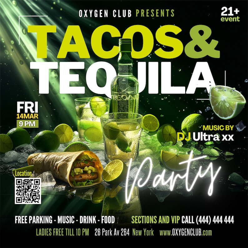 EDITABLE Canva Flyer, Night Club Flyer, Tequila Party Flyer, Tacos ...