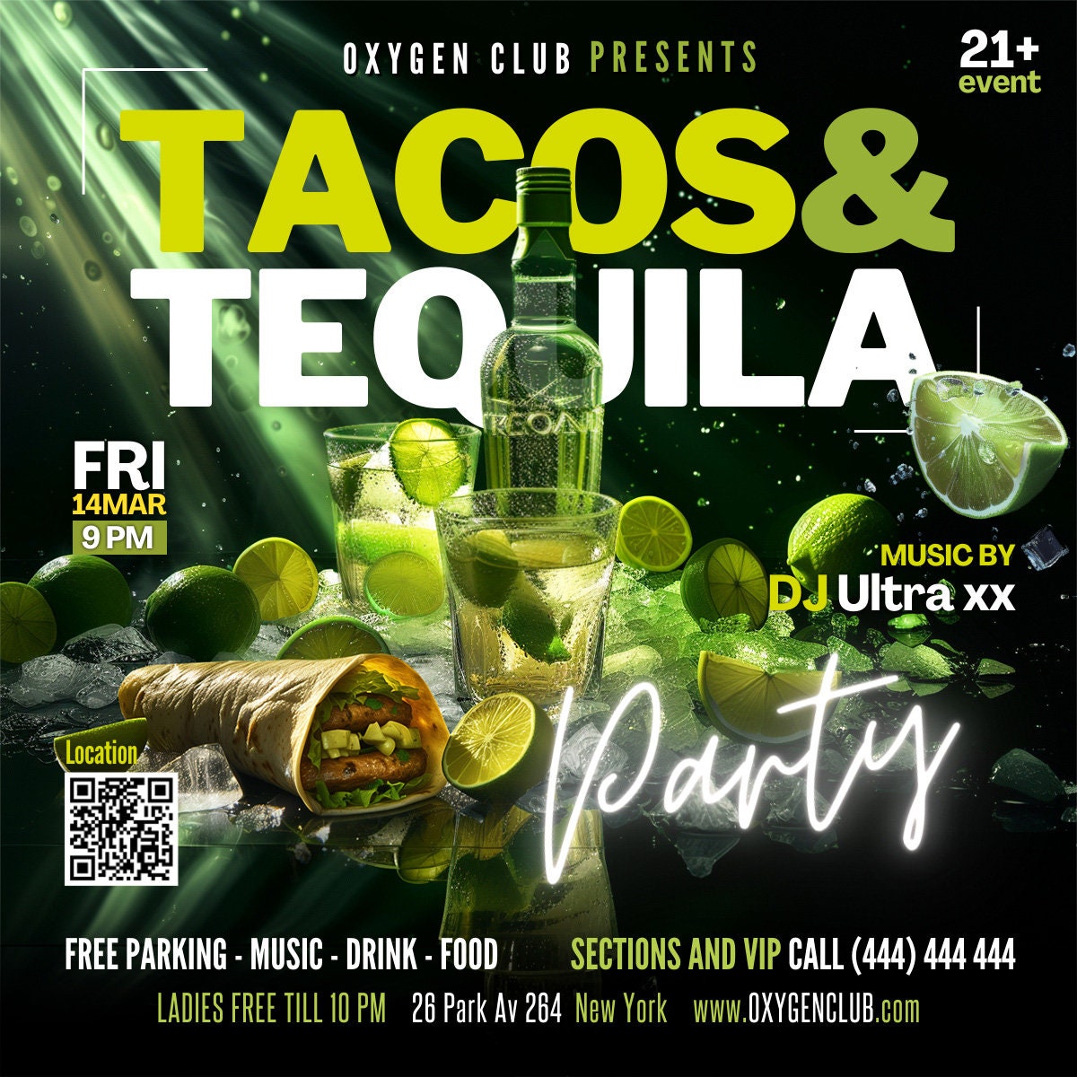 EDITABLE Canva Flyer, Night Club Flyer, Tequila Party Flyer, Tacos ...