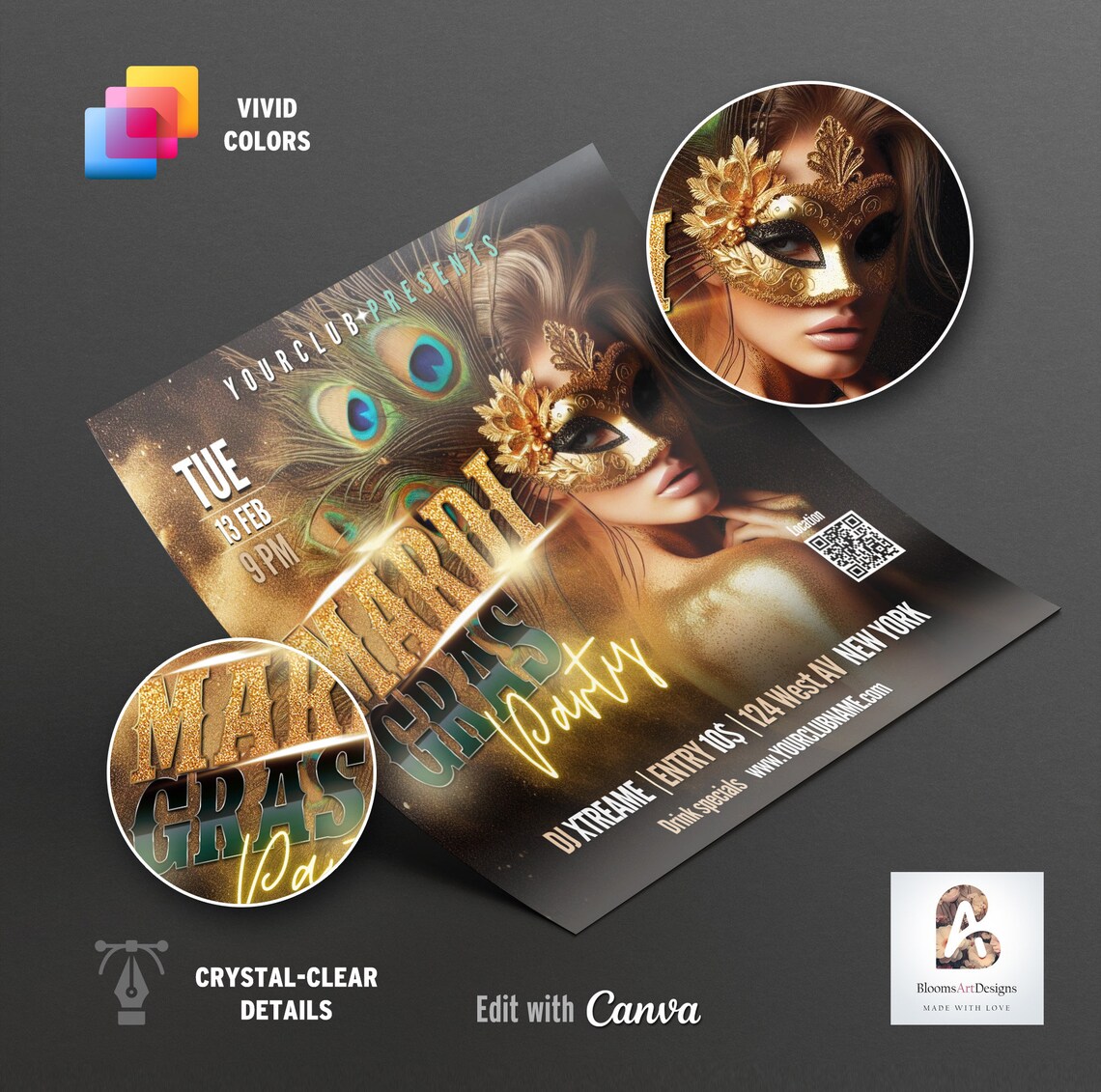 EDITABLE Canva Flyer, Mardi Gras Invitation, Mardi Gras Flyer ...