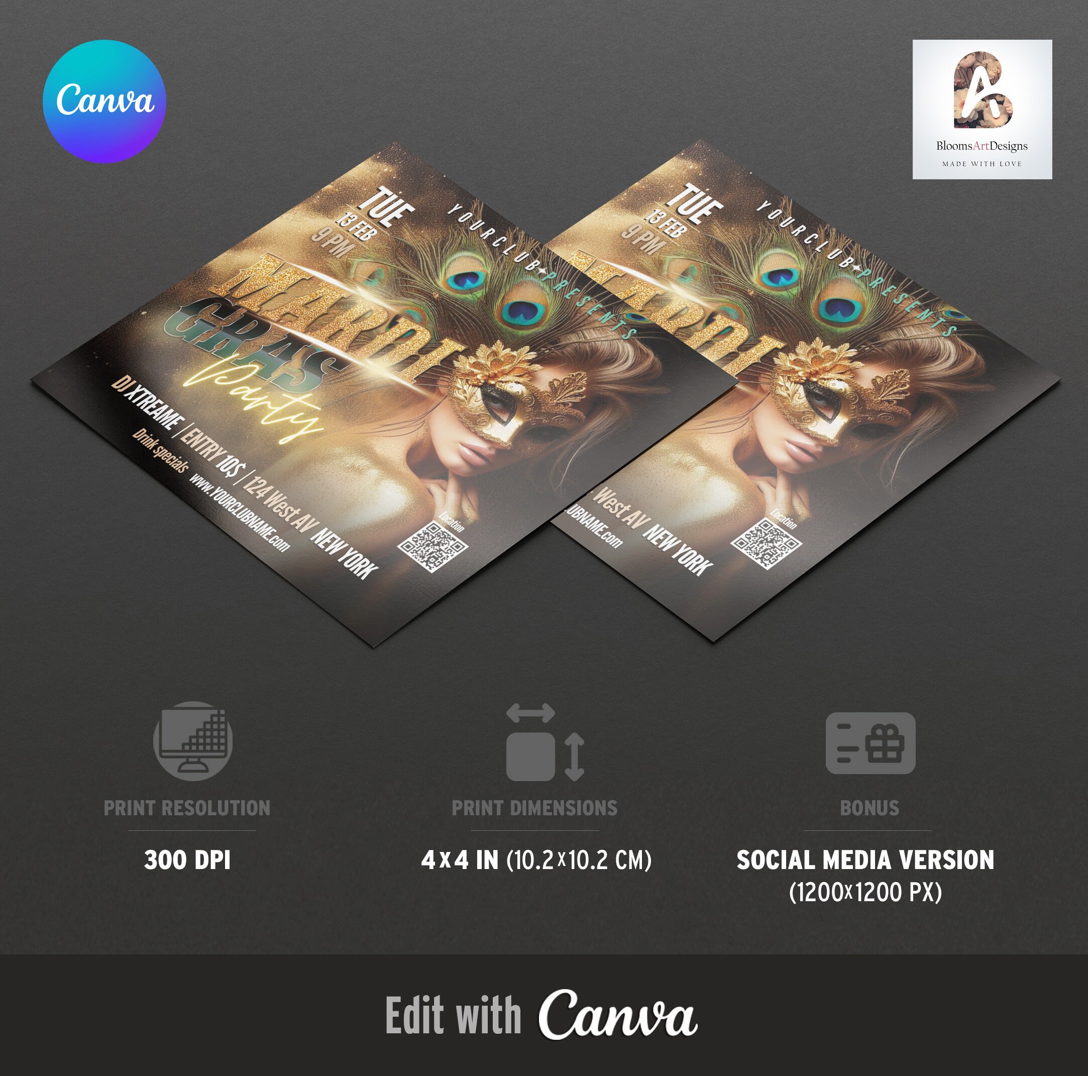 EDITABLE Canva Flyer, Mardi Gras Invitation, Mardi Gras Flyer ...