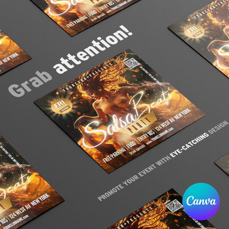 EDITABLE Canva Salsa Party Flyer, DIY Template, Night Club Event, Salsa ...