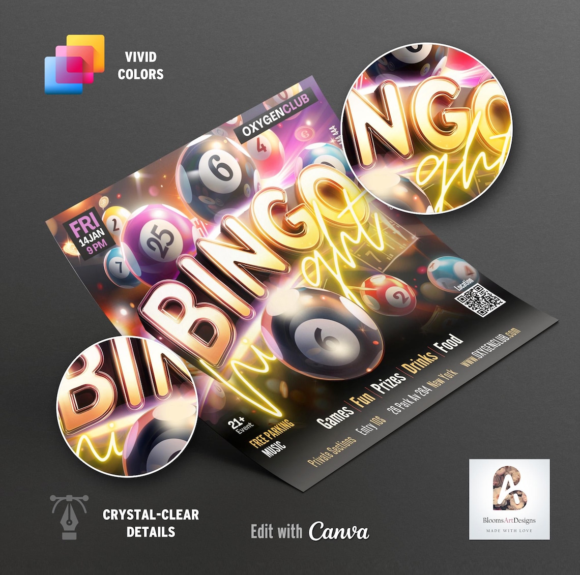 EDITABLE Canva Bingo Night Flyer, Club Flyer, Night Club, Adult Event ...