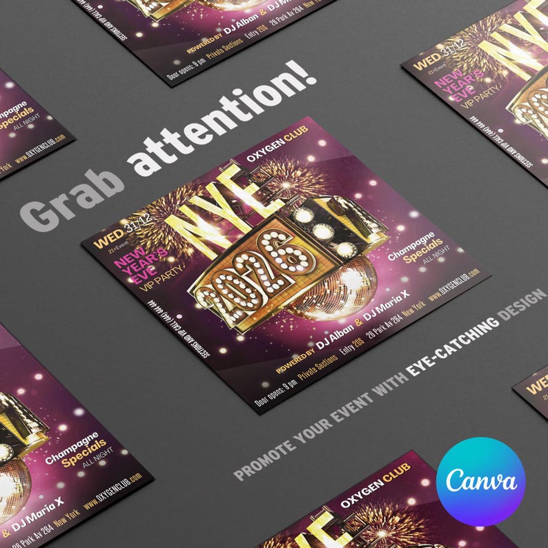 New Year Party EDITABLE Canva Flyer, Club Flyer, New Year's Eve, Event ...