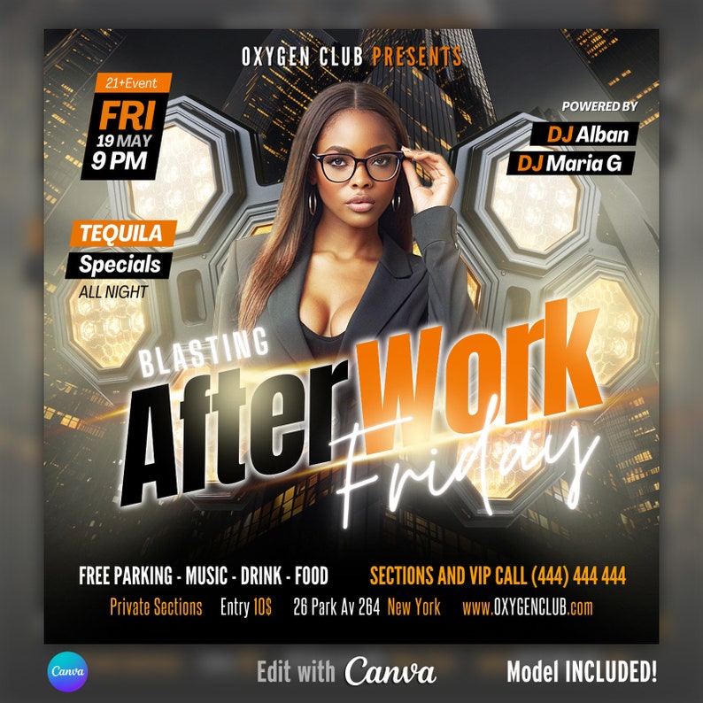 EDITABLE Canva Flyer, Club Flyer, After Work Party, Urban Music, Event Flyer, DJ Party ...