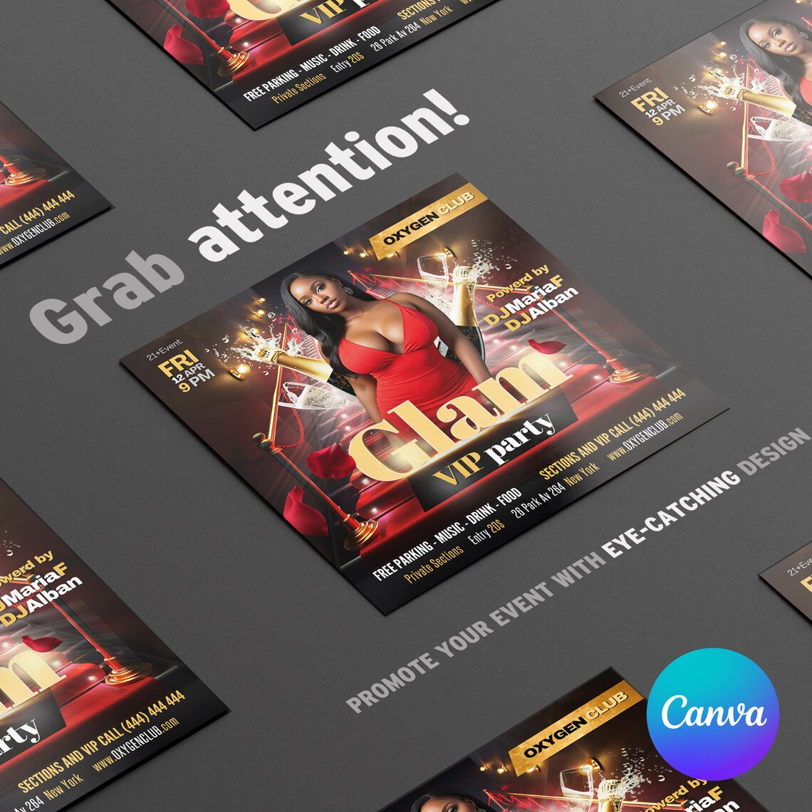 EDITABLE Canva Glam Vip Party Flyer, DIY Template, Night Club Event ...