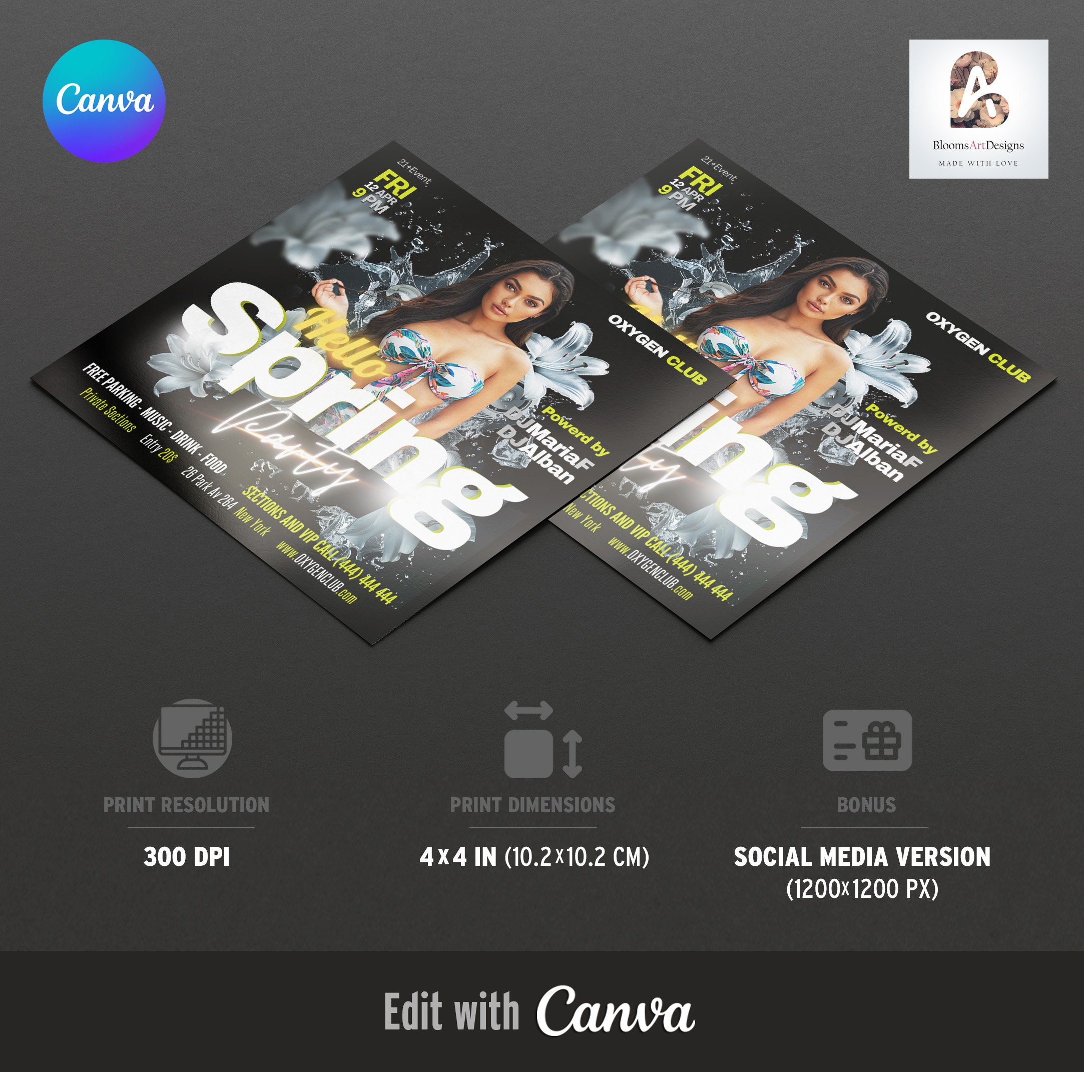 EDITABLE Canva Flyer, Club Flyer, Friday Party, Spring Party, Adult ...
