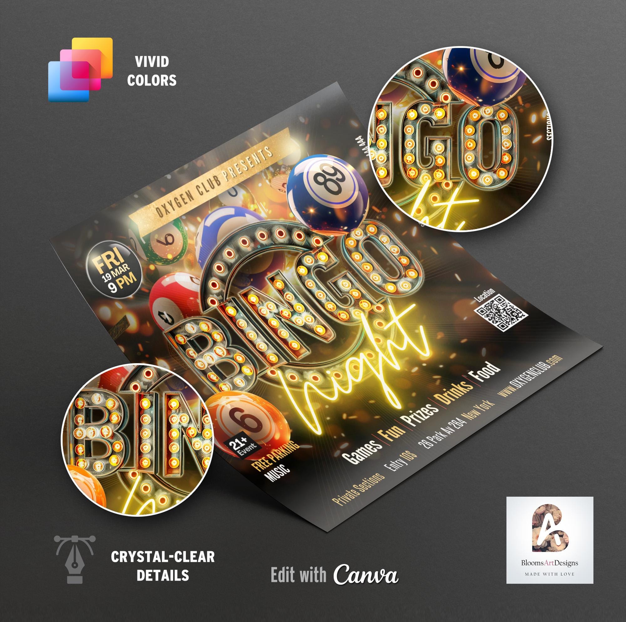 EDITABLE Canva Bingo Night Flyer, Club Flyer, Night Club, Adult Event ...