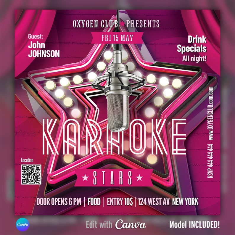 EDITABLE Canva Club Party Flyer, Karaoke or Comedy Flyer, Celebration ...