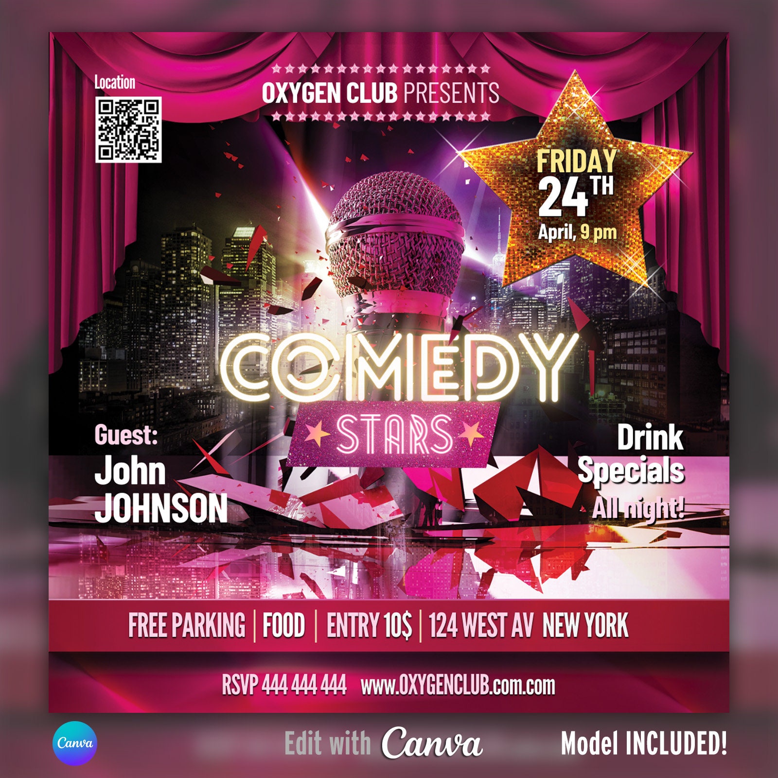 EDITABLE Canva Club Party Flyer, Comedy or Karaoke Flyer, Celebration ...
