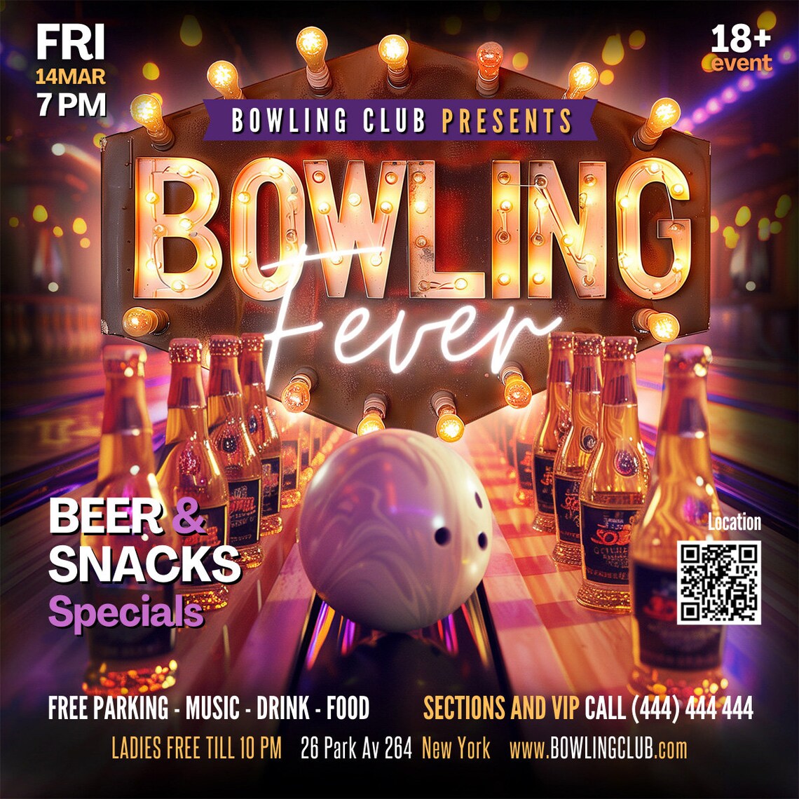 EDITABLE Canva Bowling Night Flyer, Club Flyer, Bowling Club ...