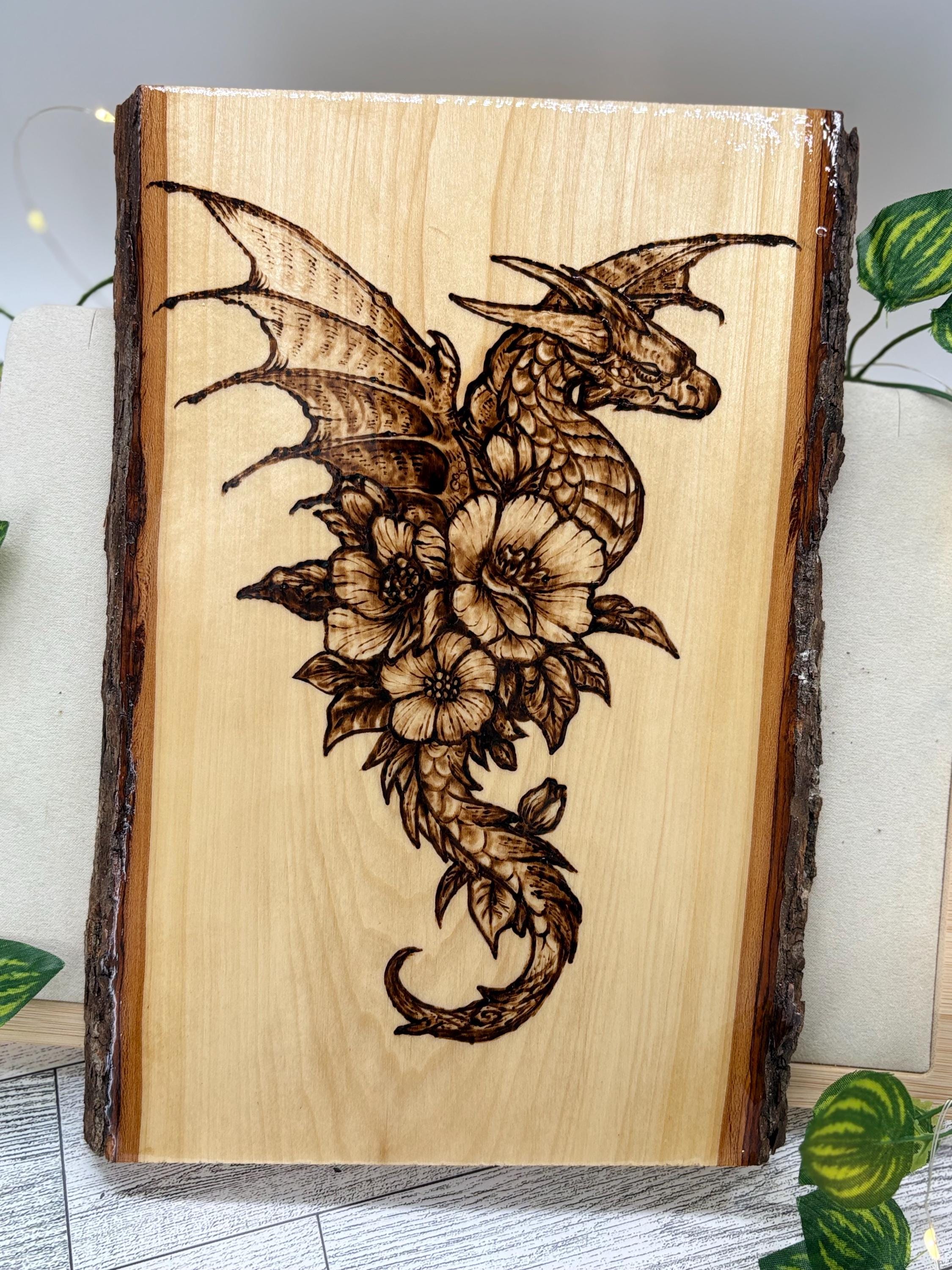 Floral Dragon Woodburn | Pyrography Art - Etsy