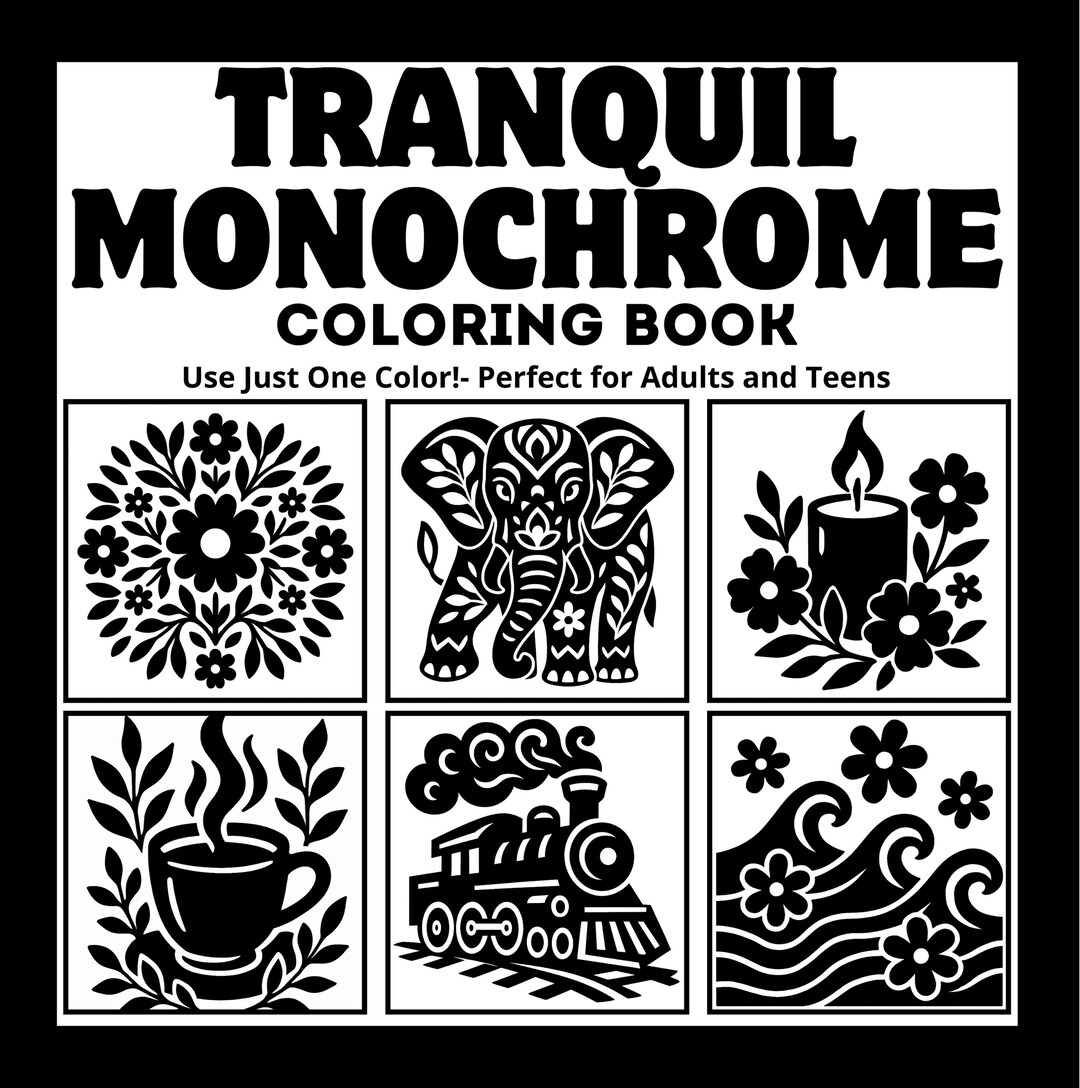 Tranquil Monochrome Coloring Book PDF, Monochrome Coloring Pages, Adult ...