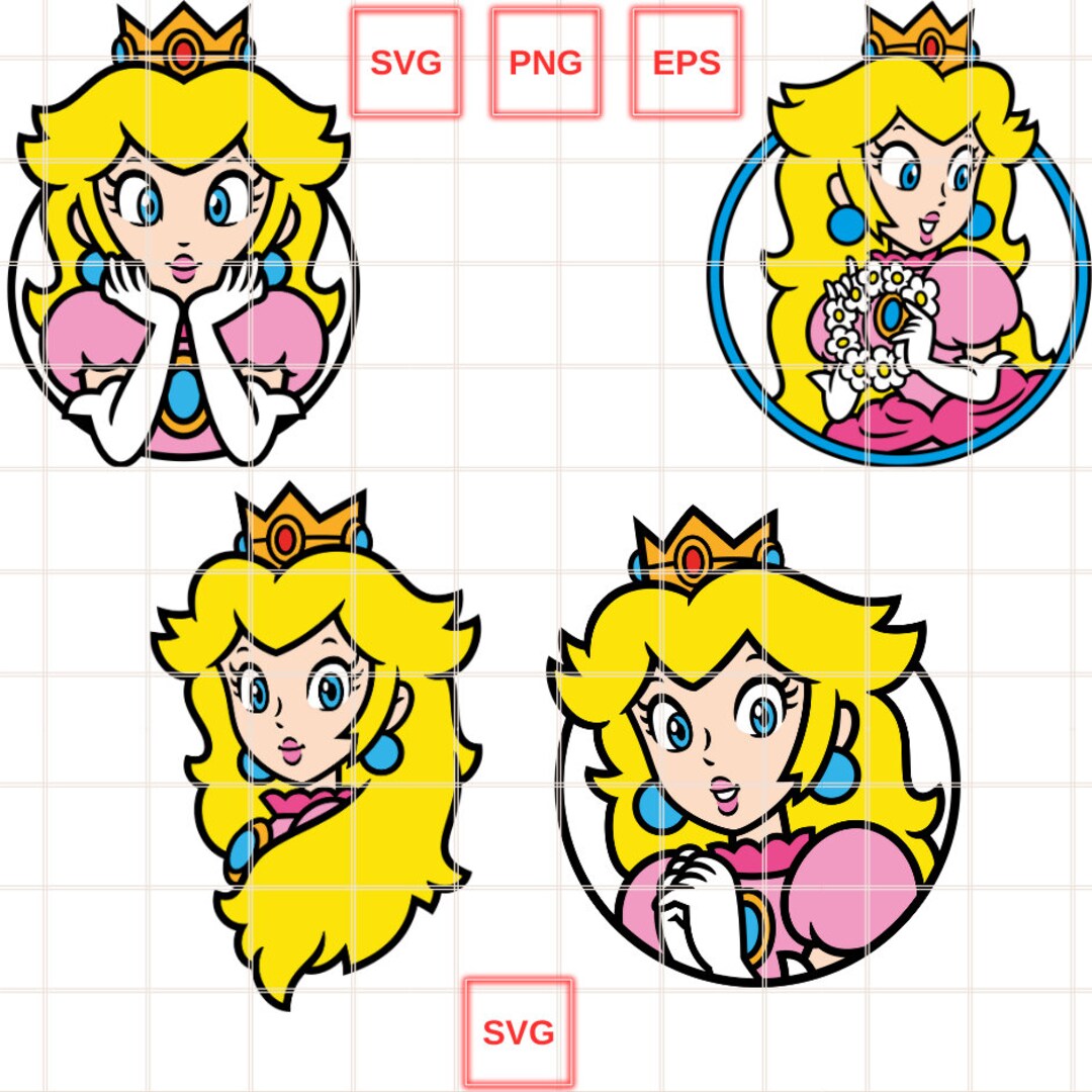 Princess Peach Face Bundle Svg, Mario Characters Svg, Super Mario Svg ...