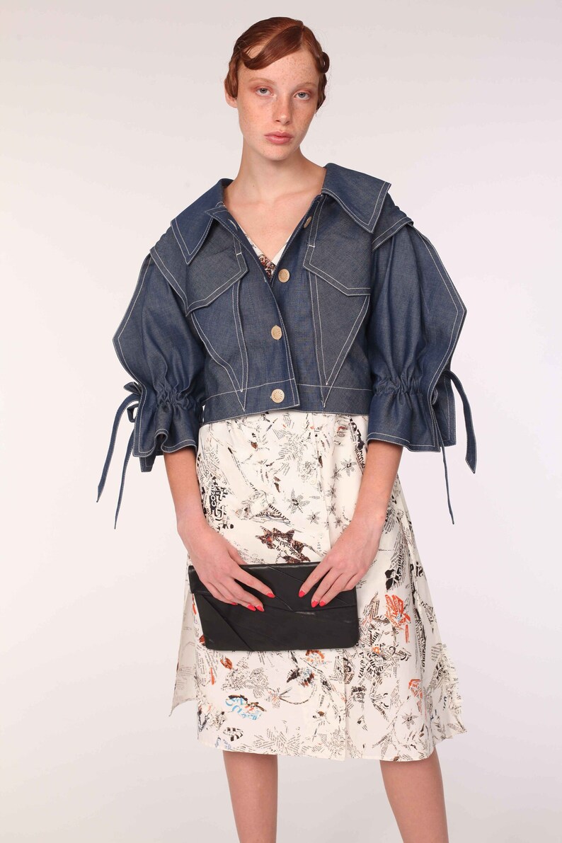 Origami Squarish Sleeves Cotton Denim Jacket Hand Made in JAPAN / Navy ...