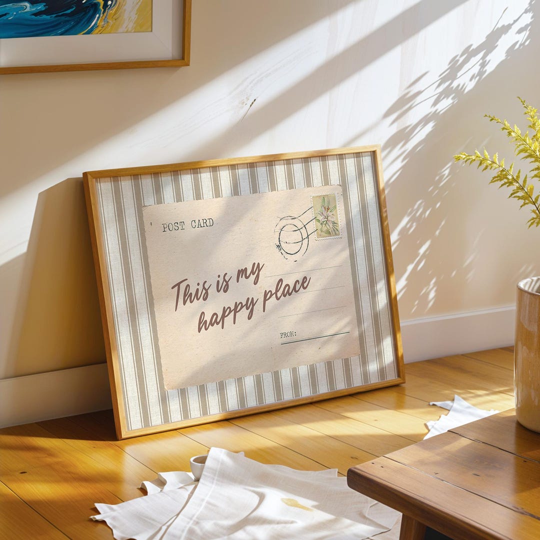 This is My Happy Place Postcard Wall Art, Minimalist Vintage Stripe ...