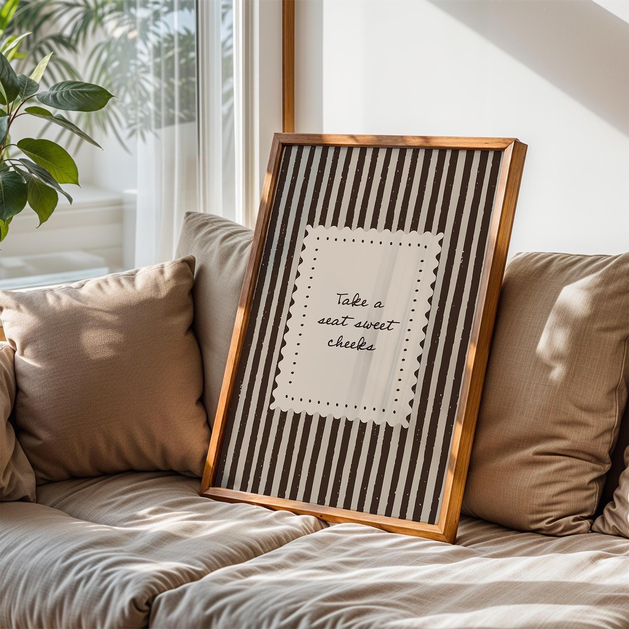 Take A Seat Sweet Cheeks Wall Art | Neutral Stripe Funny Bathroom Decor ...