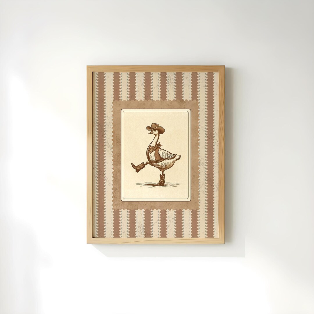 Vintage Cowboy Goose Striped Print, Funny Country Western Wall Art ...
