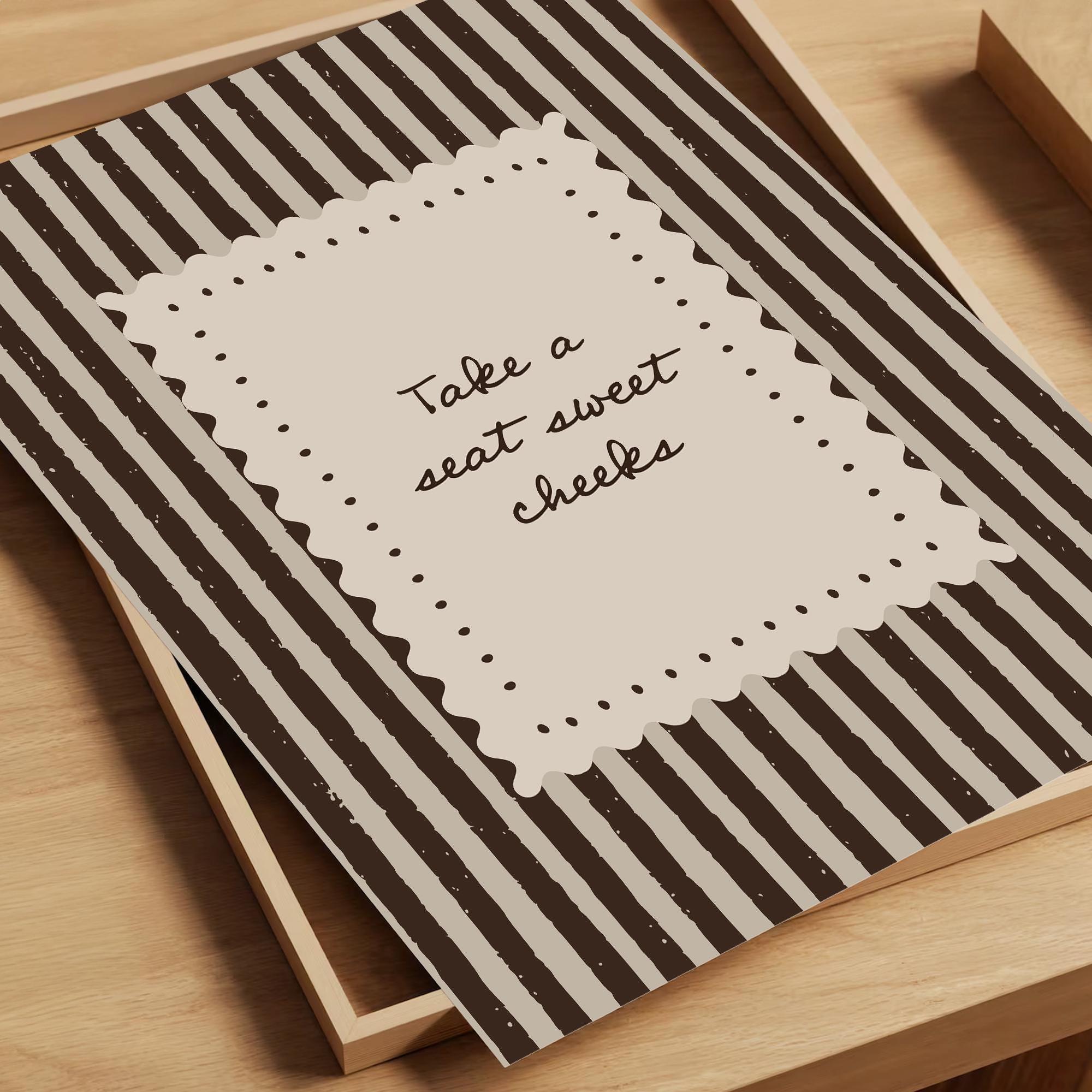 Take A Seat Sweet Cheeks Wall Art | Neutral Stripe Funny Bathroom Decor ...