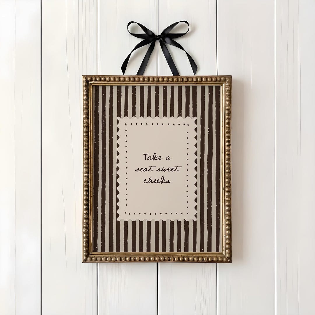 Take A Seat Sweet Cheeks Wall Art | Neutral Stripe Funny Bathroom Decor ...