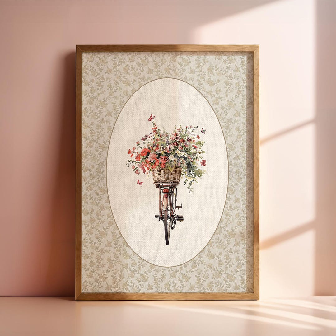 Vintage Bicycle Floral Wall Art – Cottagecore Farmhouse Bike With ...