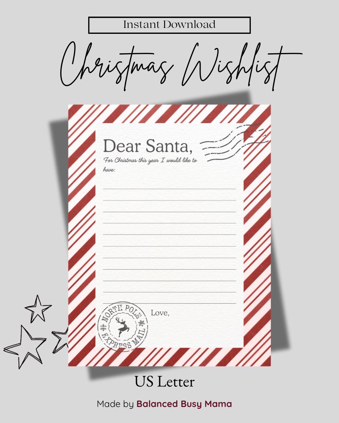 Christmas Wishlist Letter to Santa | US Letter (digital Download) - Etsy