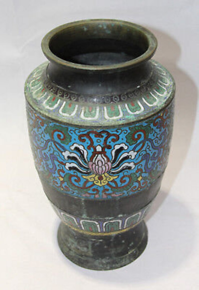 Antique Bronze Japanese Champlevé Enamel Vase - Etsy
