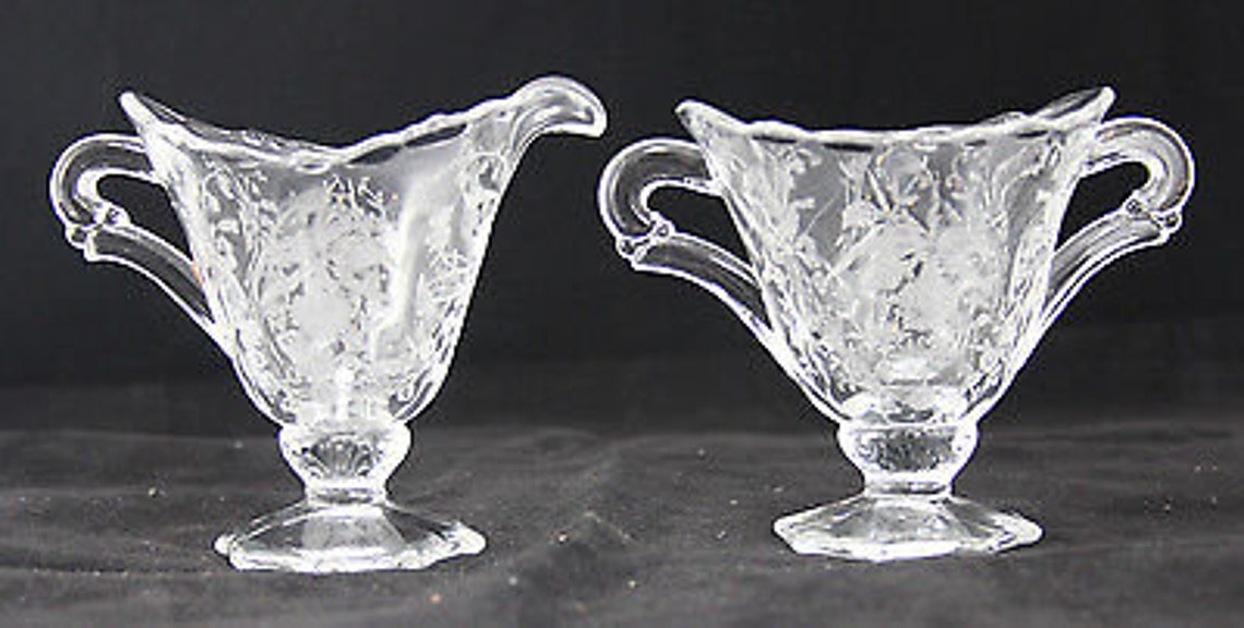 Vintage Heisey Etched Elegant Glass Orchid Pattern Creamer & Sugar Bowl ...