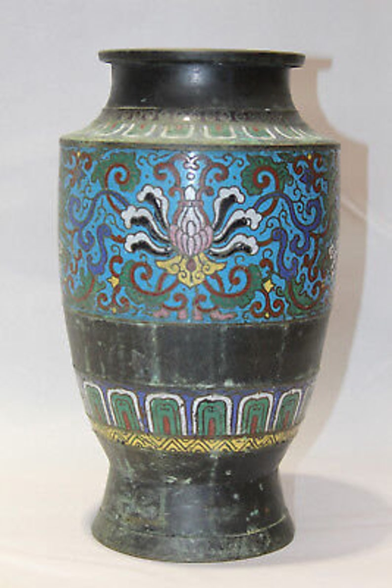 Antique Bronze Japanese Champlevé Enamel Vase - Etsy