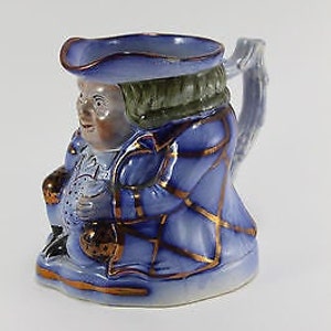 Early Antique Victorian English Hand Painted Blue Toby Mug/pitcher ...
