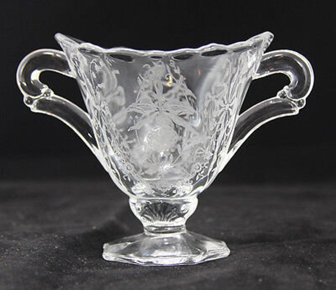 Vintage Heisey Etched Elegant Glass Orchid Pattern Creamer & Sugar Bowl ...