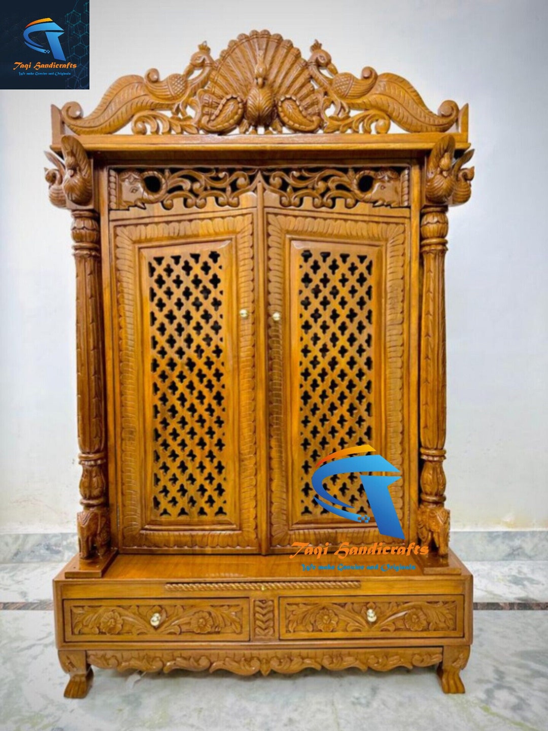 72x36x18" Handmade Wooden Temple With Doors and Carving Work/temple for ...