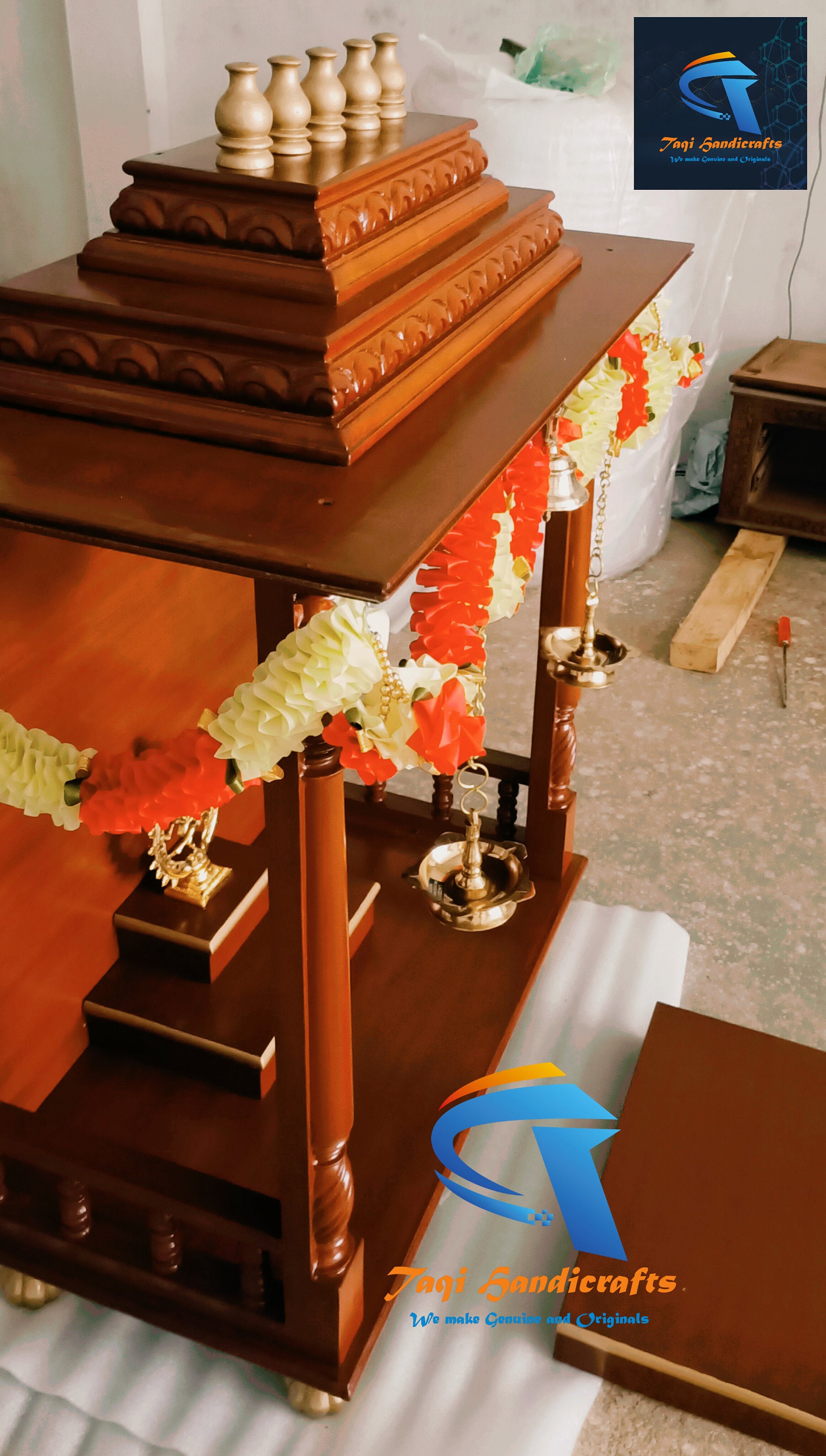 52" Large Handmade Wooden Temple With South Indian Style Gopuram and ...