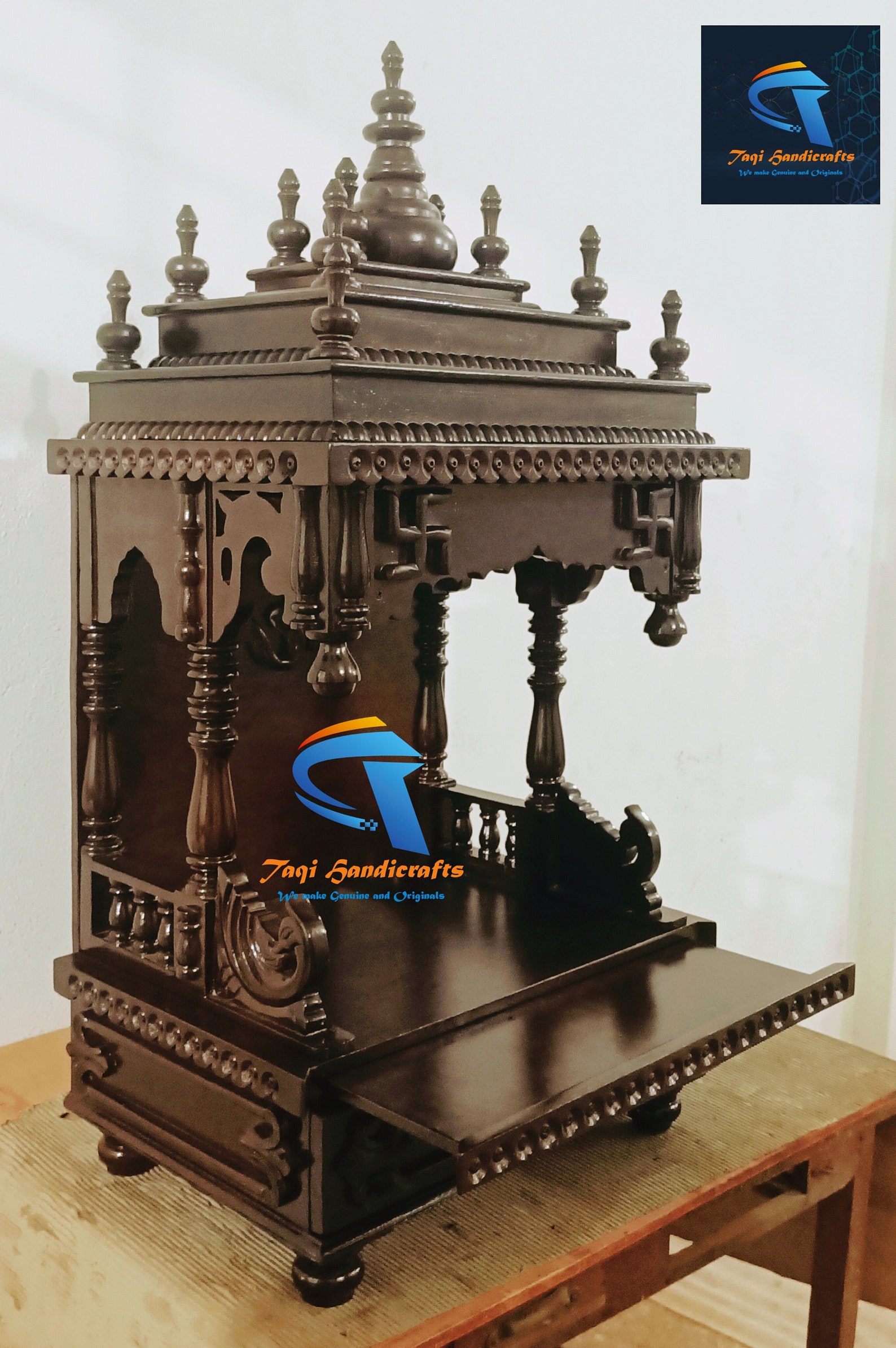 45x21x16" Handmade Wooden Temple With South Indian Style Dome and ...