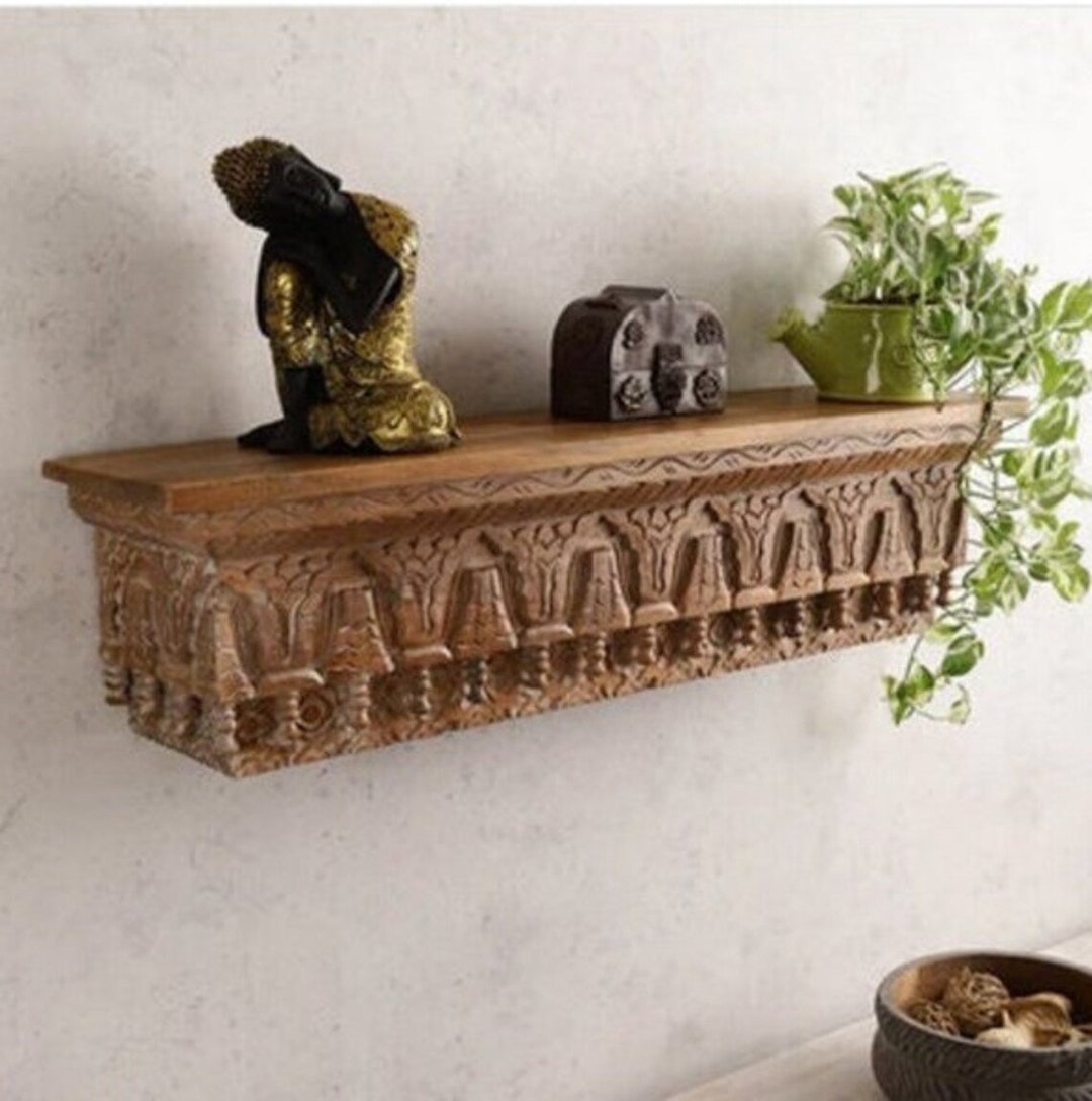 Handcarved Floating Wood Wall Shelf/walldecor/storage Nd Organisation ...