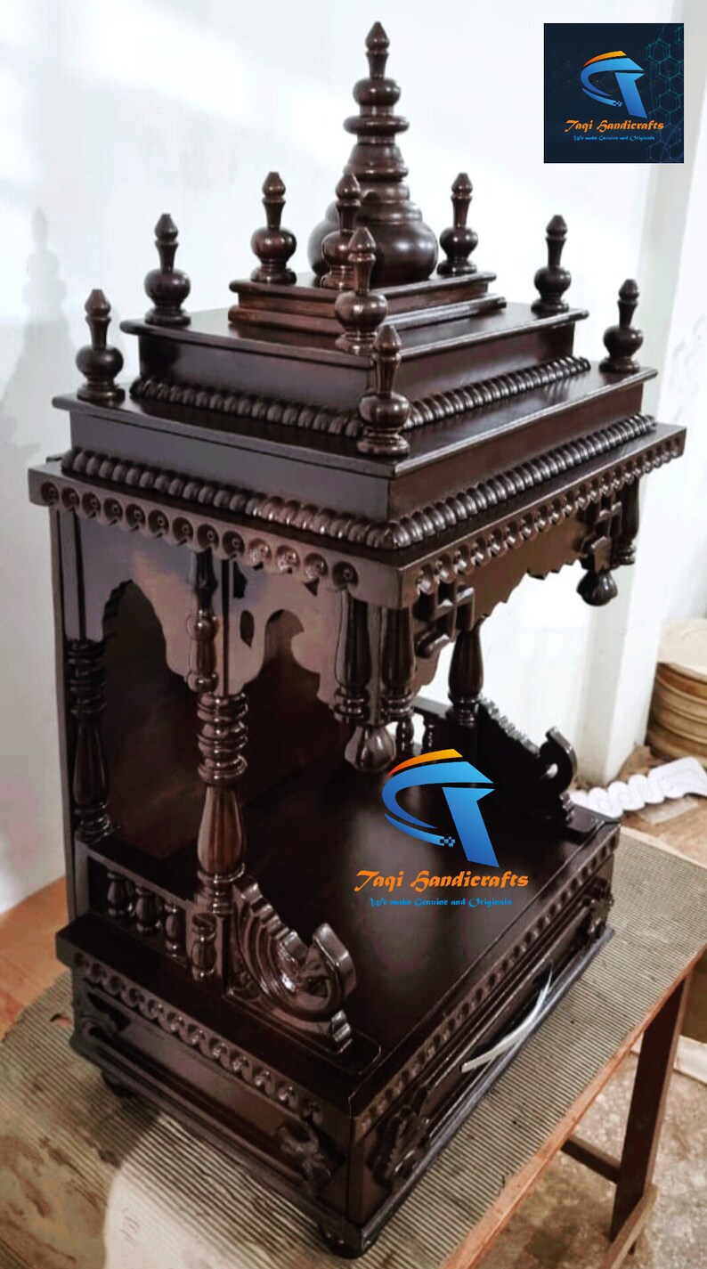 45x21x16" Handmade Wooden Temple With South Indian Style Dome and ...