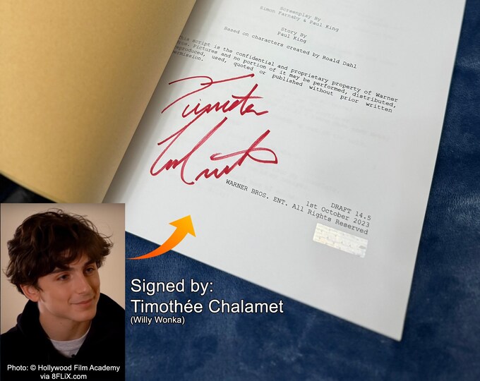 Timothée Chalamet WONKA Movie Script Signed by Timothée Chalamet Real ...