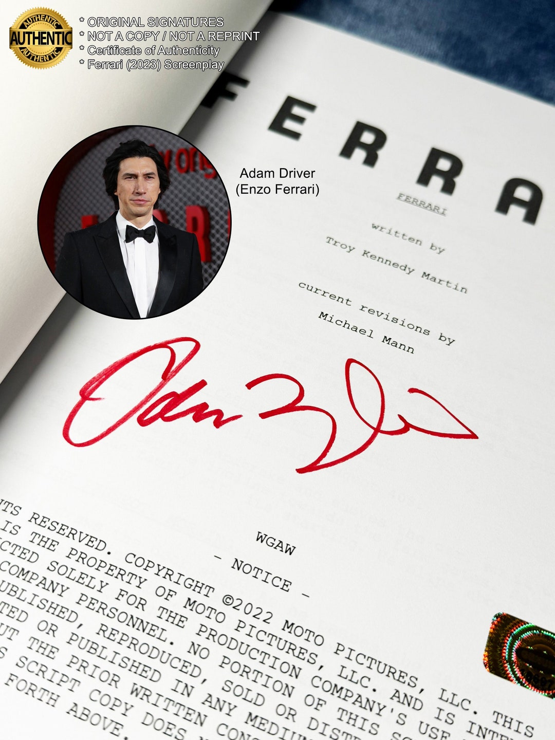 Adam Driver Signed FERRARI Script Real Signature/original/not a Reprint ...