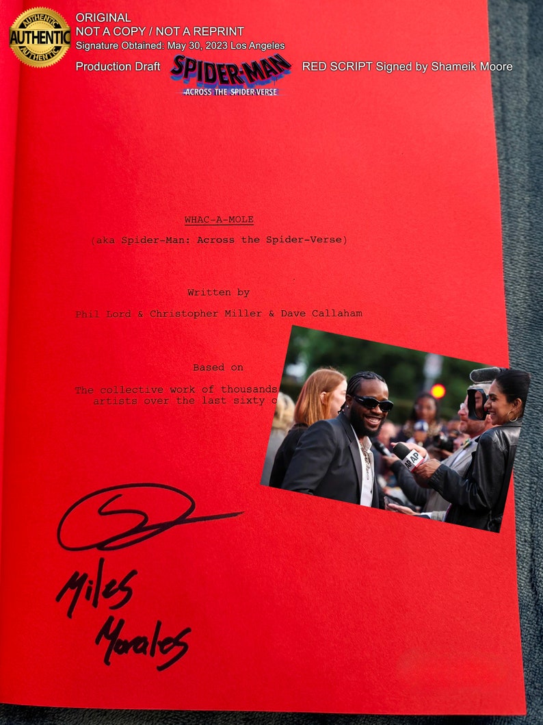 Spider-man: Across the Spider-verse RED SCRIPT Signed by Shameik Moore ...