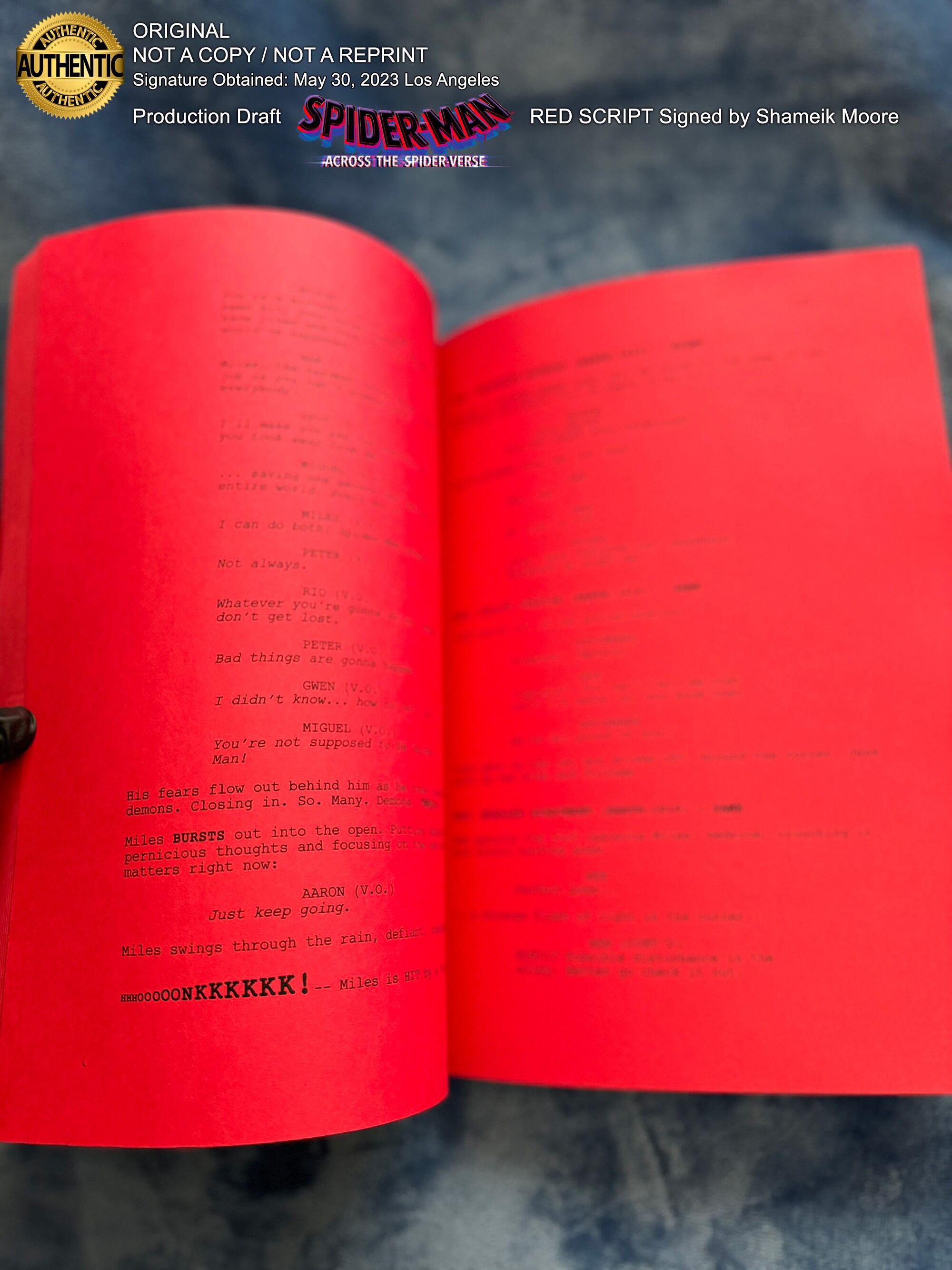 Spider-man: Across the Spider-verse RED SCRIPT Signed by Shameik Moore ...