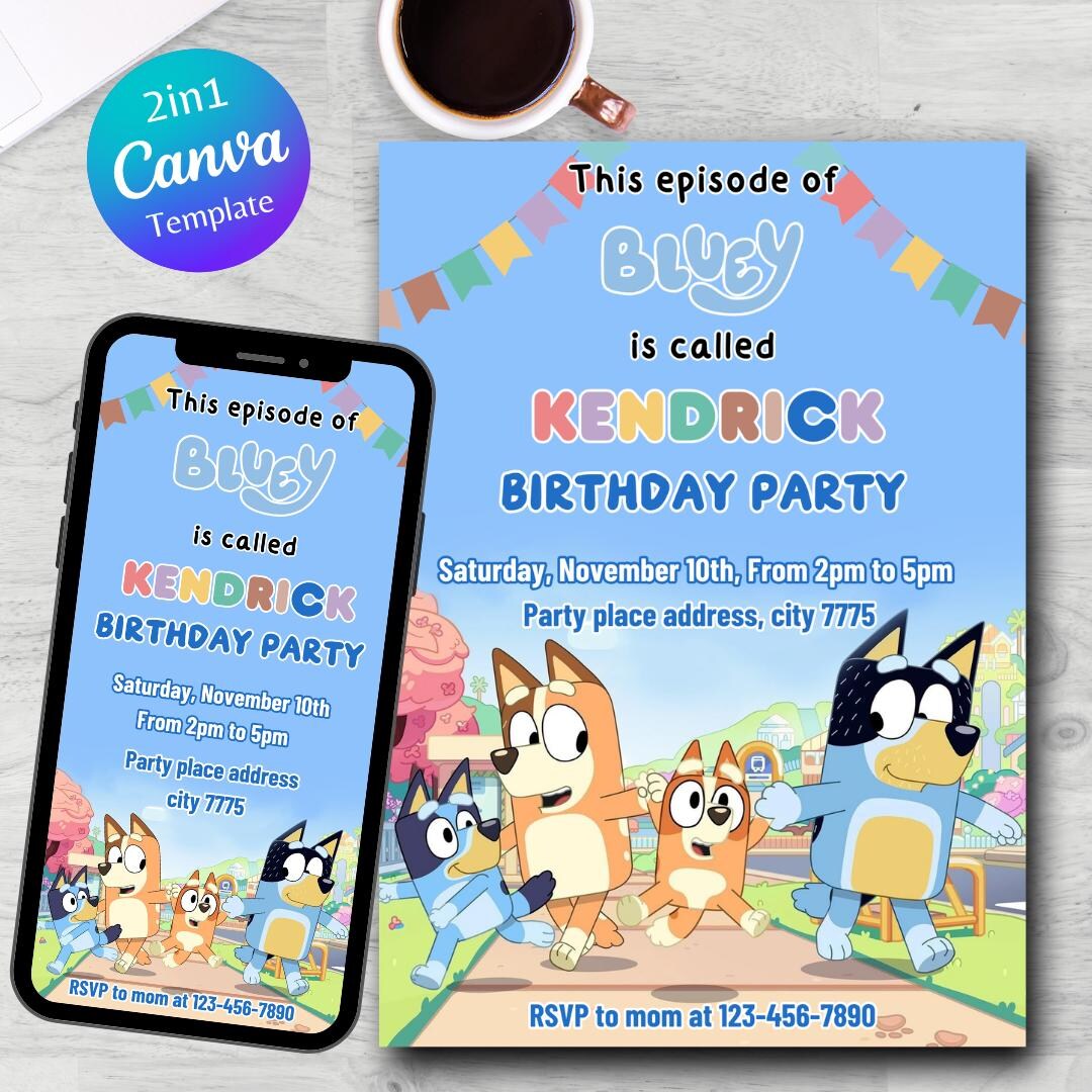 Bluey Birthday Invitation, Editable Bluey Birthday Invitation Template ...